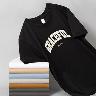 新款男式210gT短袖t恤纯棉半袖体恤打底衫宽松休闲衣服男装ins潮-阿里巴巴