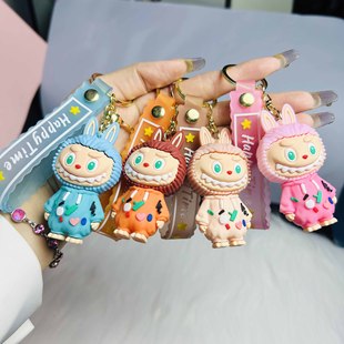 新款拉布布小绵羊钥匙扣小挂件可爱labubu硅胶公仔包包汽车钥匙链-阿里巴巴