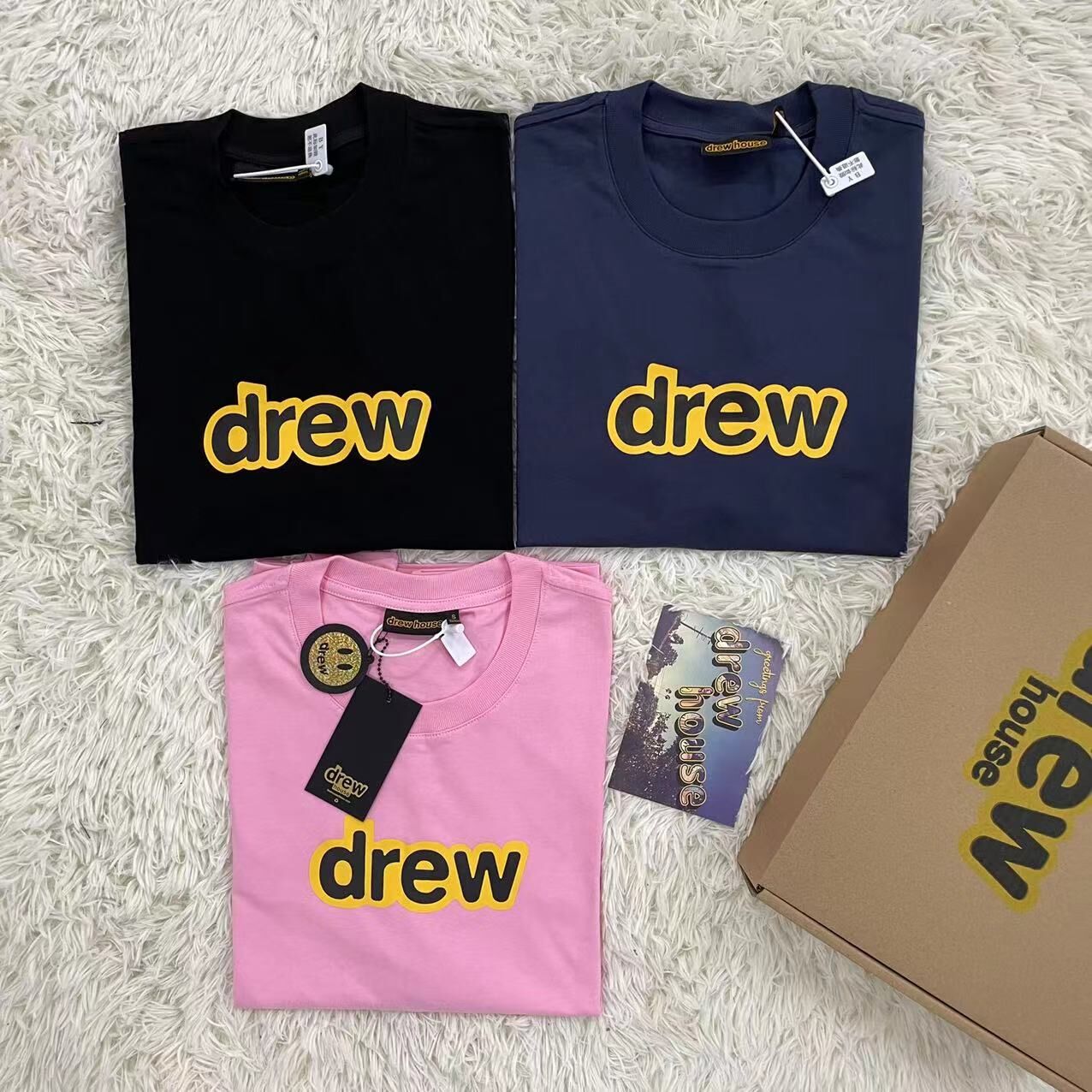 高版本 Drew box logo tee 经典英文字母印花男女宽松短袖t恤潮牌-阿里巴巴