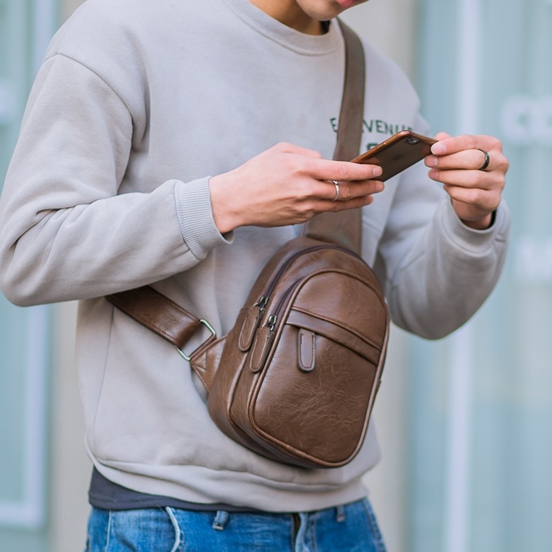 Chest Bag Men's Soft Leather Small Chest Bag Men's Outdoor Sports And ...