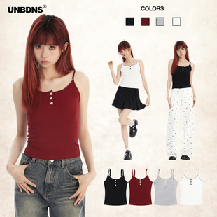 UNBDNS 纯欲风美背时尚性感纽扣小心机上衣打底衣服女吊带背心女-阿里巴巴