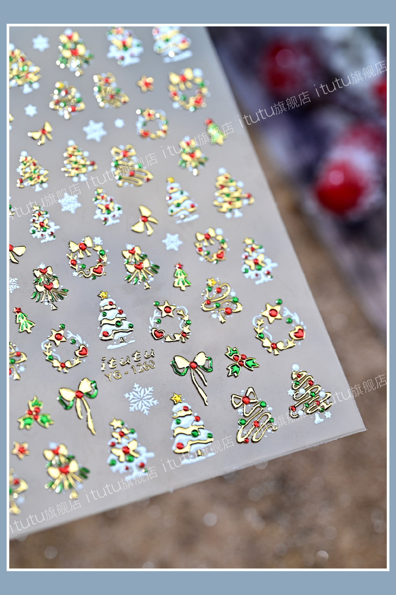 itutu新款缤纷圣诞美甲贴纸烫金圣诞树花环雪花蝴蝶结指尖背胶贴-阿里巴巴