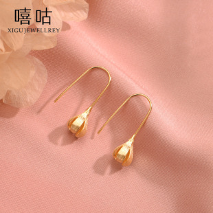 嘻咕E0636 S925银耳钩女小清新植物花卉拉丝花苞甜美花瓣耳饰-阿里巴巴