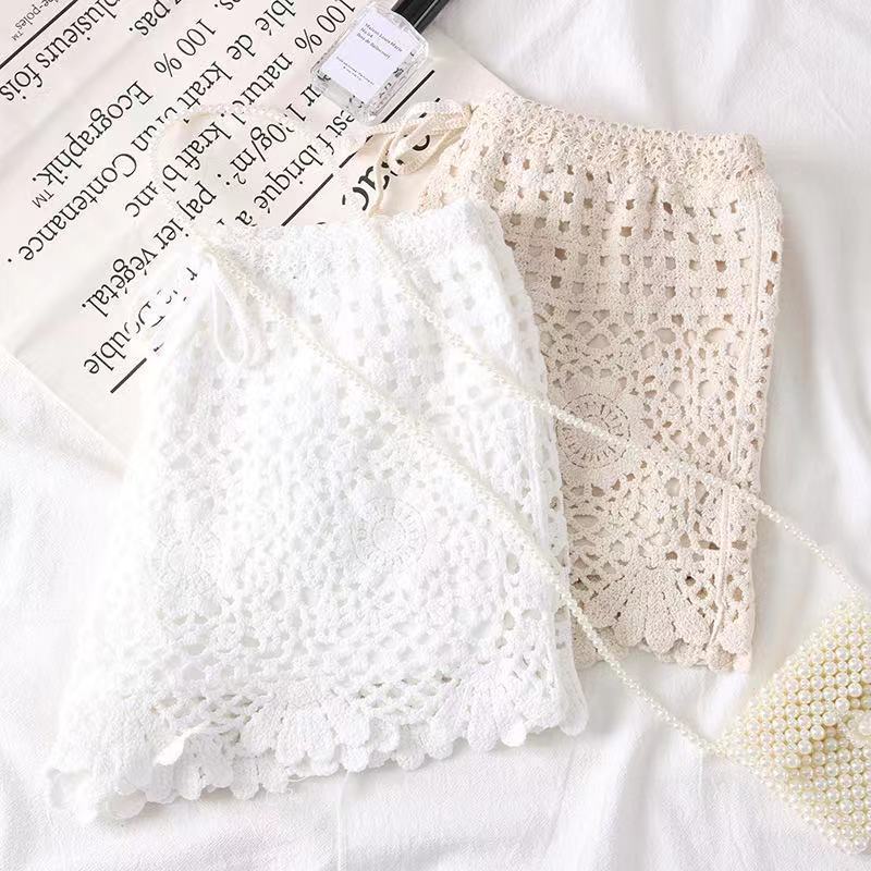 纯棉质针织钩花镂空蕾丝花边短裤子白色打底裤裙裤安全裤少女春夏-阿里巴巴