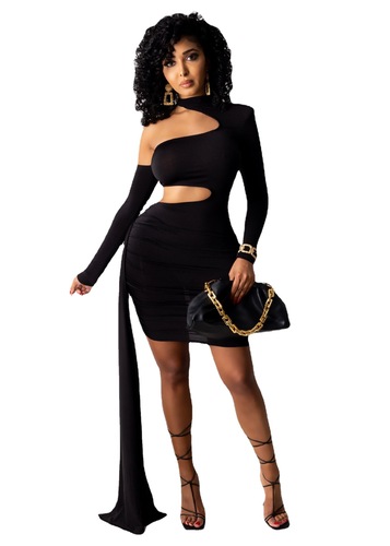 Women night club singers bar sexy dresses red black Pleated waist dress ...