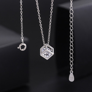 帝丰s999纯银爱情魔方立体项链女百搭ins甜美镂空毛衣链圣诞配饰-阿里巴巴