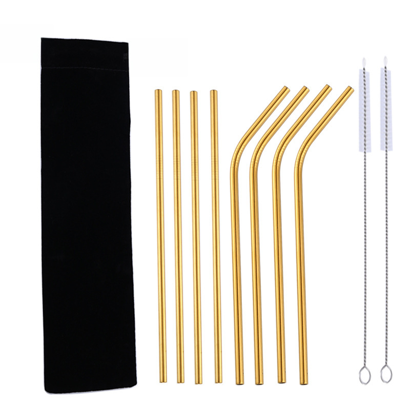 304 stainless steel 10 Piece Straw Set Color Straw Bag Portable Sacks ...