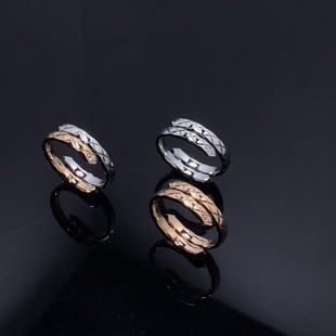 欧美CNC精雕新款时尚coco戒指菱格纹X交叉形窄版指镀18k玫瑰金色-阿里巴巴