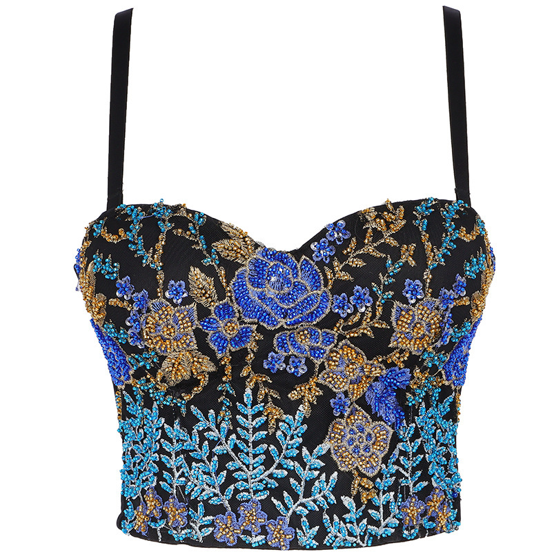 Women girls singer gogo dancers jazz dance blue gemstones glitter bra ...