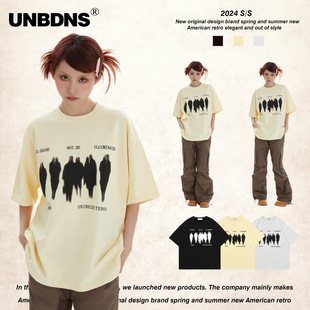 UNBDNS 美式街头创意人物剪影短袖棉夏季高街hiphop情侣男女款T恤-阿里巴巴