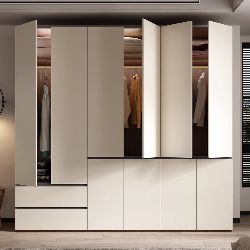 Segmented Cream Style Solid Wood Wardrobe Bedroom Home Hanging Area ...