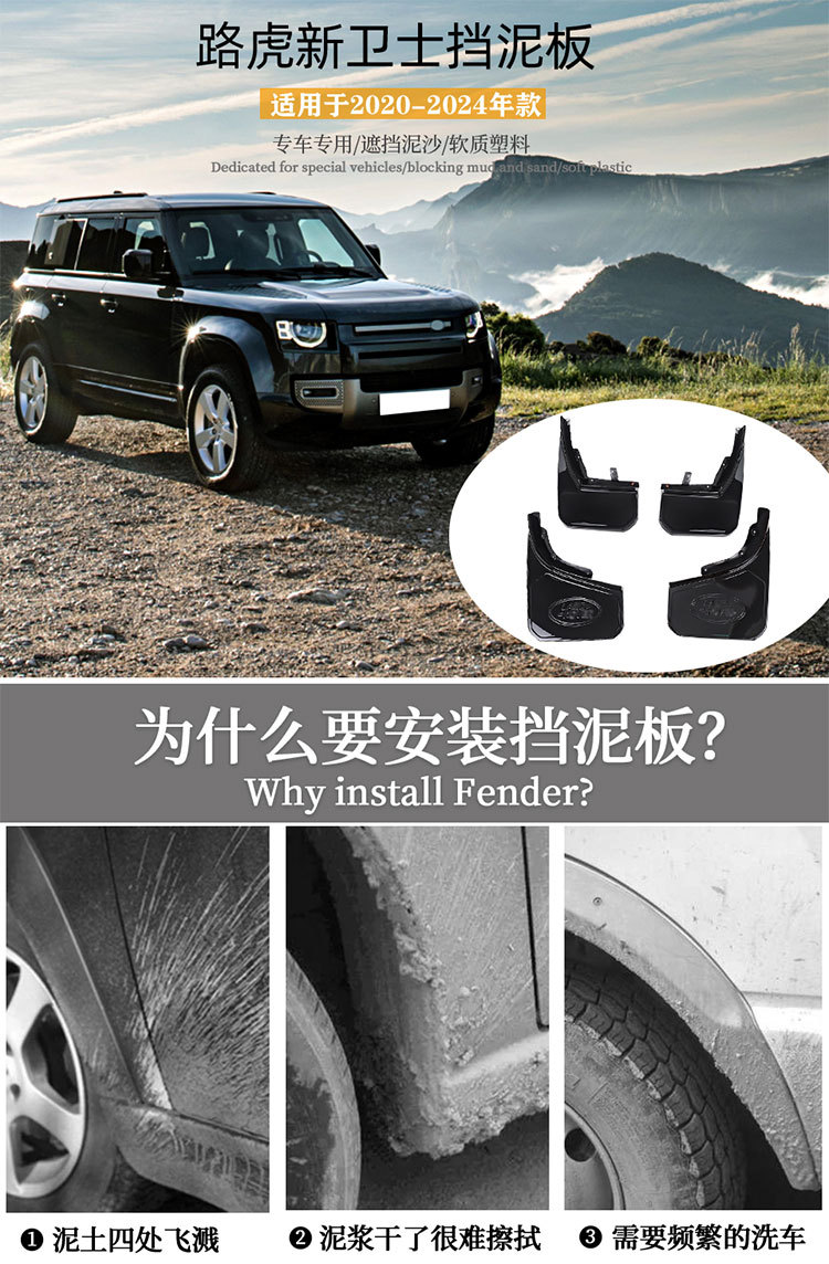 适用于路虎卫士挡泥板 侧面导流板 宽体亮黑 VPLEP0387 VPLEP0388-阿里巴巴
