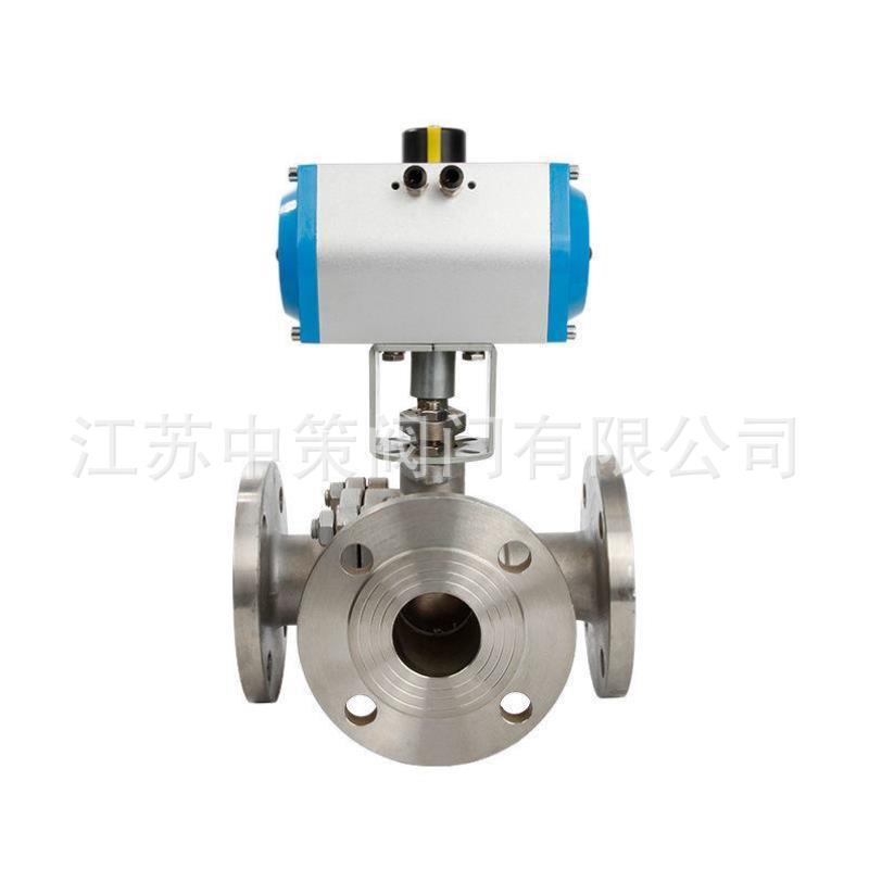 Q645F气动三通球阀合流分流四通阀不锈钢法兰球阀换向阀15 25 50-阿里巴巴