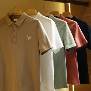 翻领短袖t恤男装2025夏季新款男士潮流320g棉t纯色男款刺绣polo衫-阿里巴巴