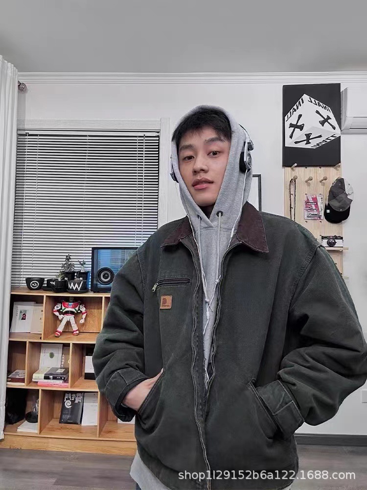 秋冬J97美式短款加厚底特律夹克做旧工装拉链cleanfit外套男女潮-阿里巴巴