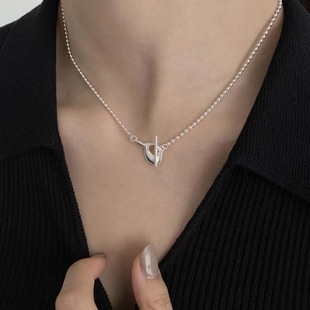 ins冷淡风颈链S925纯银不规则圆珠OT扣项链女潮简约小众锁骨链-阿里巴巴