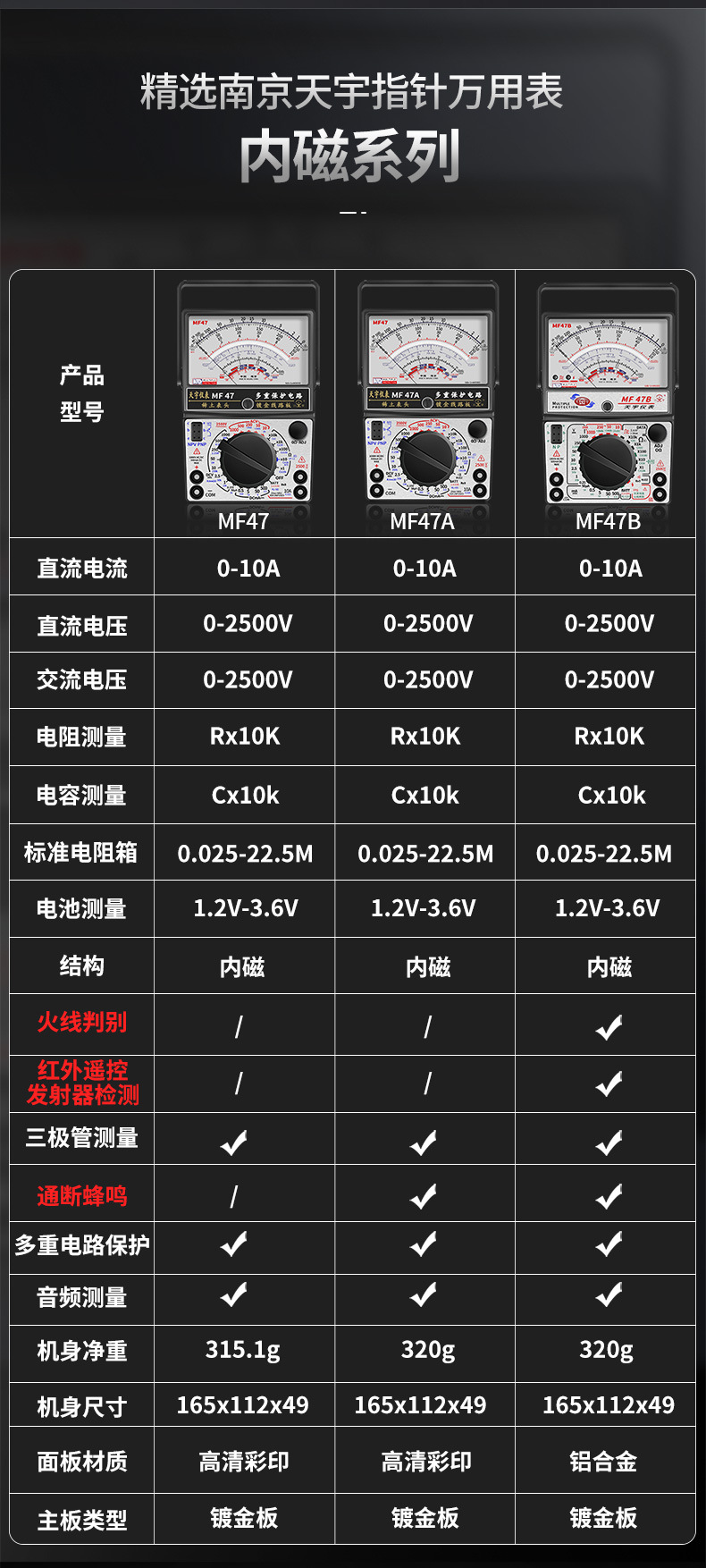 南京天宇MF47指针式万用表机械万能表47C型MF47F 47A 47B 47L 47T-阿里巴巴