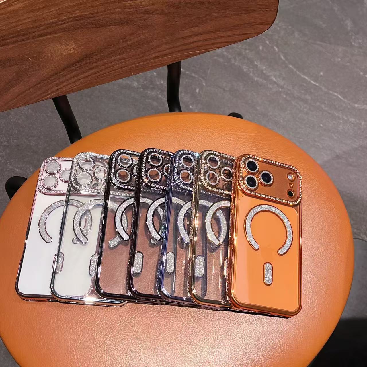 适用iPhone17ProMax手机壳边钻磁吸苹果16透明电镀闪粉防摔保护套-阿里巴巴