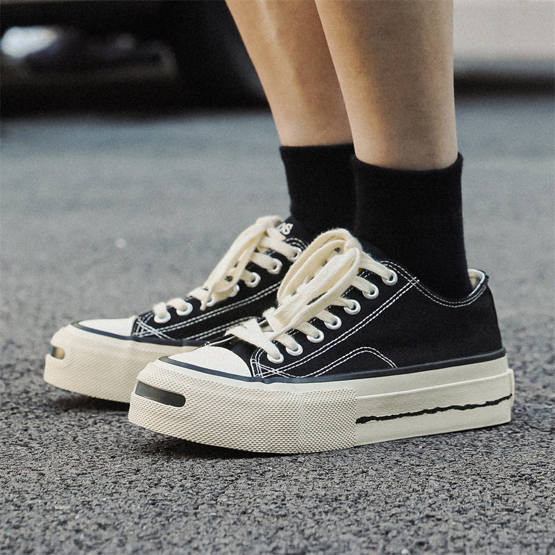 Afanting Open Smile Low-Top Canvas Shoes Soft Midsole Height-Increasing ...