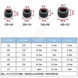内六角外丝塞头闷盖英制管螺纹牙模具冷却水路铜堵头铁堵头PT1/4-阿里巴巴