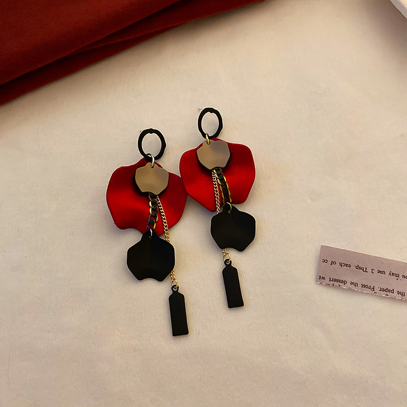 新年复古红色系玫瑰花瓣耳环中国风喜庆春节耳钉时尚气质网红耳饰-阿里巴巴