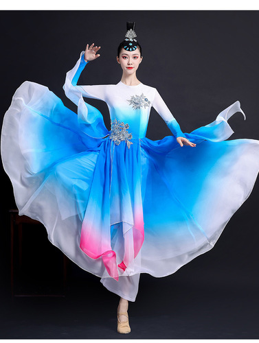 Blue pink hanfu chinese folk classical dance costumes female elegant ...