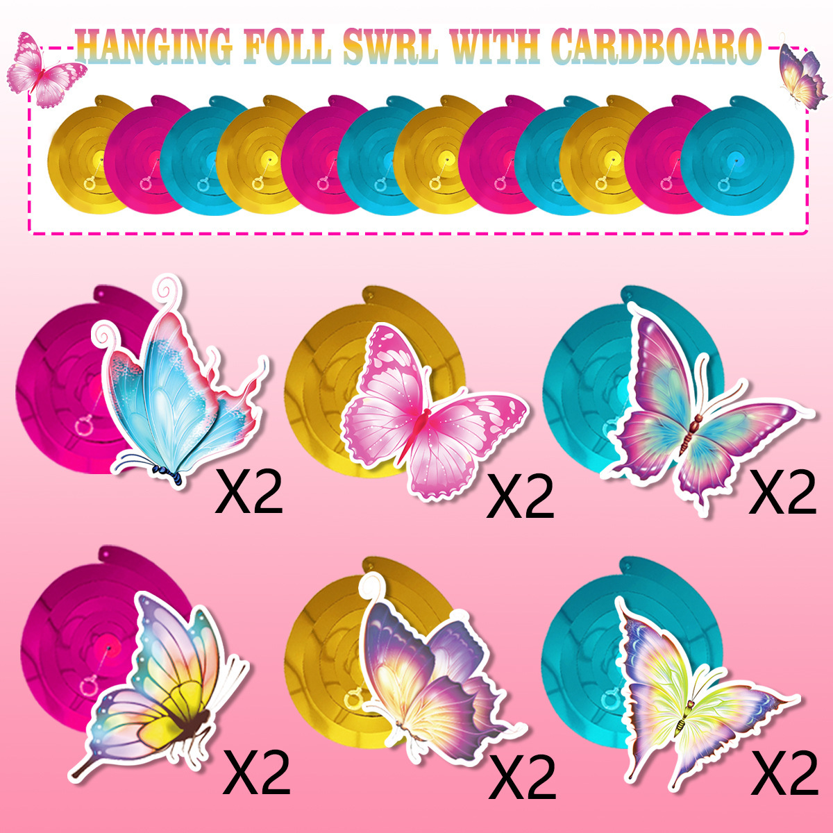 新款蝴蝶主题派对装饰吊饰 春日茶话会蝴蝶螺旋吊饰吊卡挂饰布置-阿里巴巴