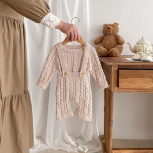 麻花连体裤婴儿宝宝男女针织韩版24春秋新款背带裤套装套头毛衣-阿里巴巴