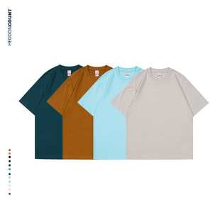 14色220g克重平纹纯棉落肩纯色短袖T恤男士休闲宽松休闲短袖-阿里巴巴