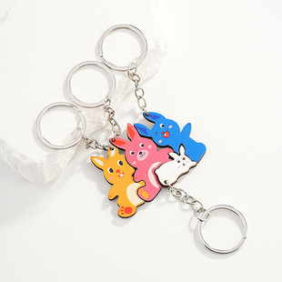 卡通可爱兔子木质钥匙圈挂件跨境个性亲子益智互动钥匙扣包包挂饰-阿里巴巴