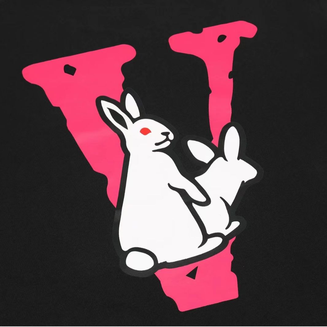 VLONE JERRY Rabbit Black/White T-shirt 兔子粉色字母印花潮T恤-阿里巴巴