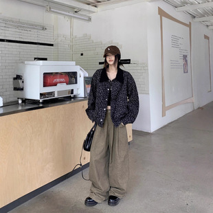 实拍 2025秋冬飞行日记设计感工装外套翻领撞色复古豹纹休闲夹克-阿里巴巴