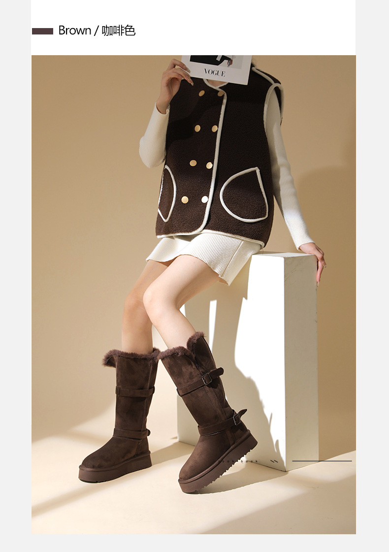 厚底雪地靴女2025冬季新款加厚保暖高筒扣饰女款棉鞋棉靴长靴5988-阿里巴巴