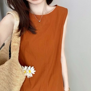 简单有灵气！设计师款有惊喜感的无袖上衣舒服自在法式背心D24125-阿里巴巴