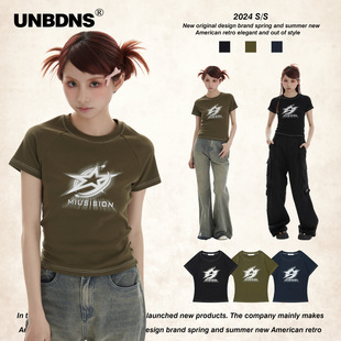 UNBDNS 美式潮流星星印花短袖T恤女辣妹棉休闲百搭修身圆领短上衣-阿里巴巴