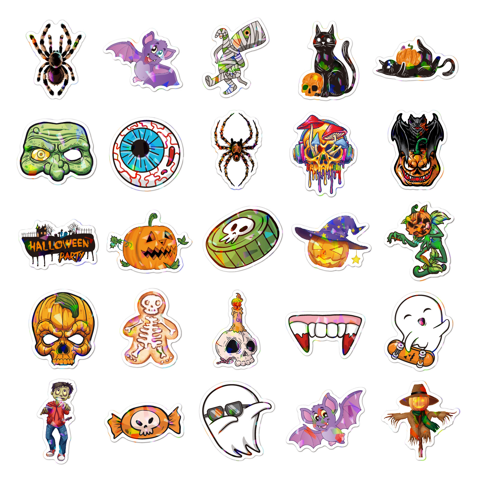 万圣节贴纸2025款全息镭射行李箱水杯节日派对装饰万圣节防水贴纸-阿里巴巴