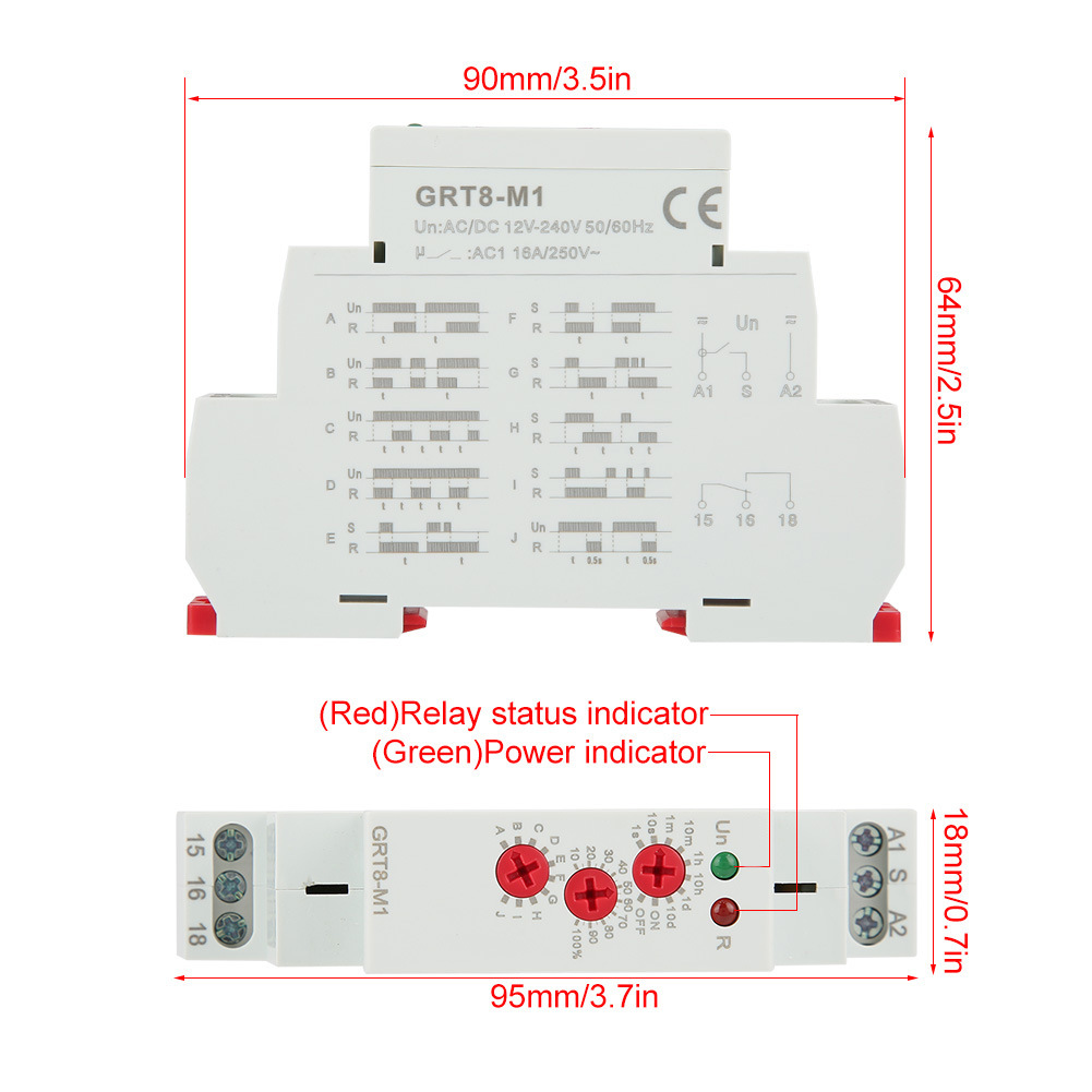 GRT8-M1导轨式安装小型功能时间继电器 AC/DC12V~240V（1个）-阿里巴巴