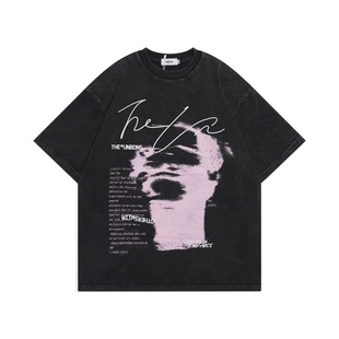 UNINHIBITEDNESS/美式vintage字母印花洗水做旧短袖男女同款T恤潮-阿里巴巴