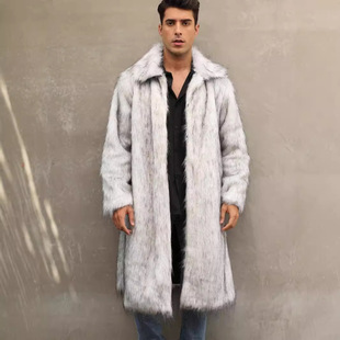 F0671跨境欧美秋冬男士长款仿皮草大衣爆款男装仿狐狸毛保暖大衣-阿里巴巴