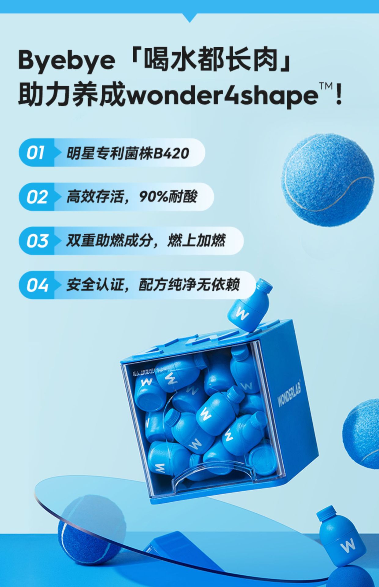 WonderLab小浅蓝色瓶B420益生菌瘦子菌成人儿童男女益生元30瓶装-阿里巴巴