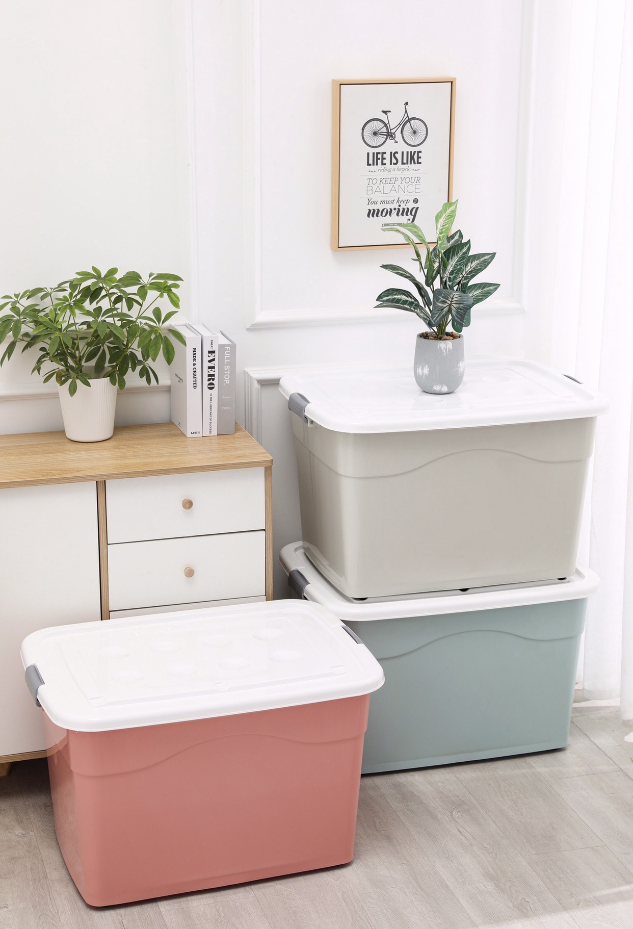 收纳箱大号塑料箱子家用整理箱衣物储物箱玩具收纳带滑轮收纳盒-阿里巴巴