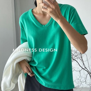MILDNESS DESIGN 2301# 2023韩版简约宽松纯色云朵绒磨毛V领T恤女-阿里巴巴