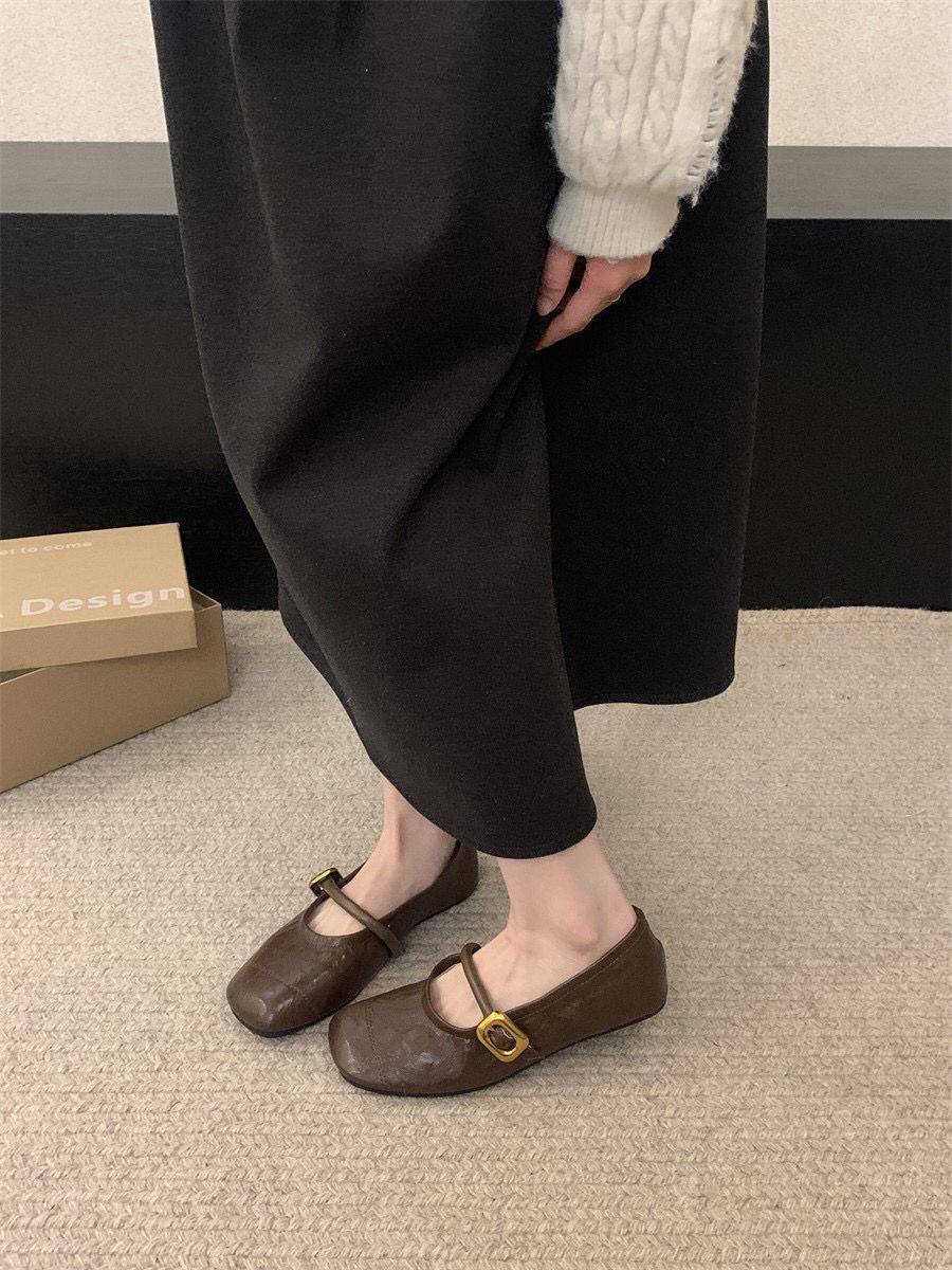 黑色法式复古百搭方头浅口平底单鞋女2024新款春秋小香风玛丽珍鞋-阿里巴巴