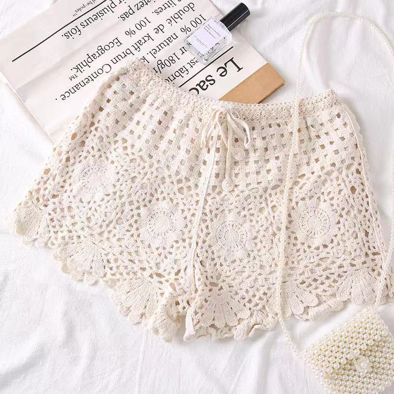 纯棉质针织钩花镂空蕾丝花边短裤子白色打底裤裙裤安全裤少女春夏-阿里巴巴