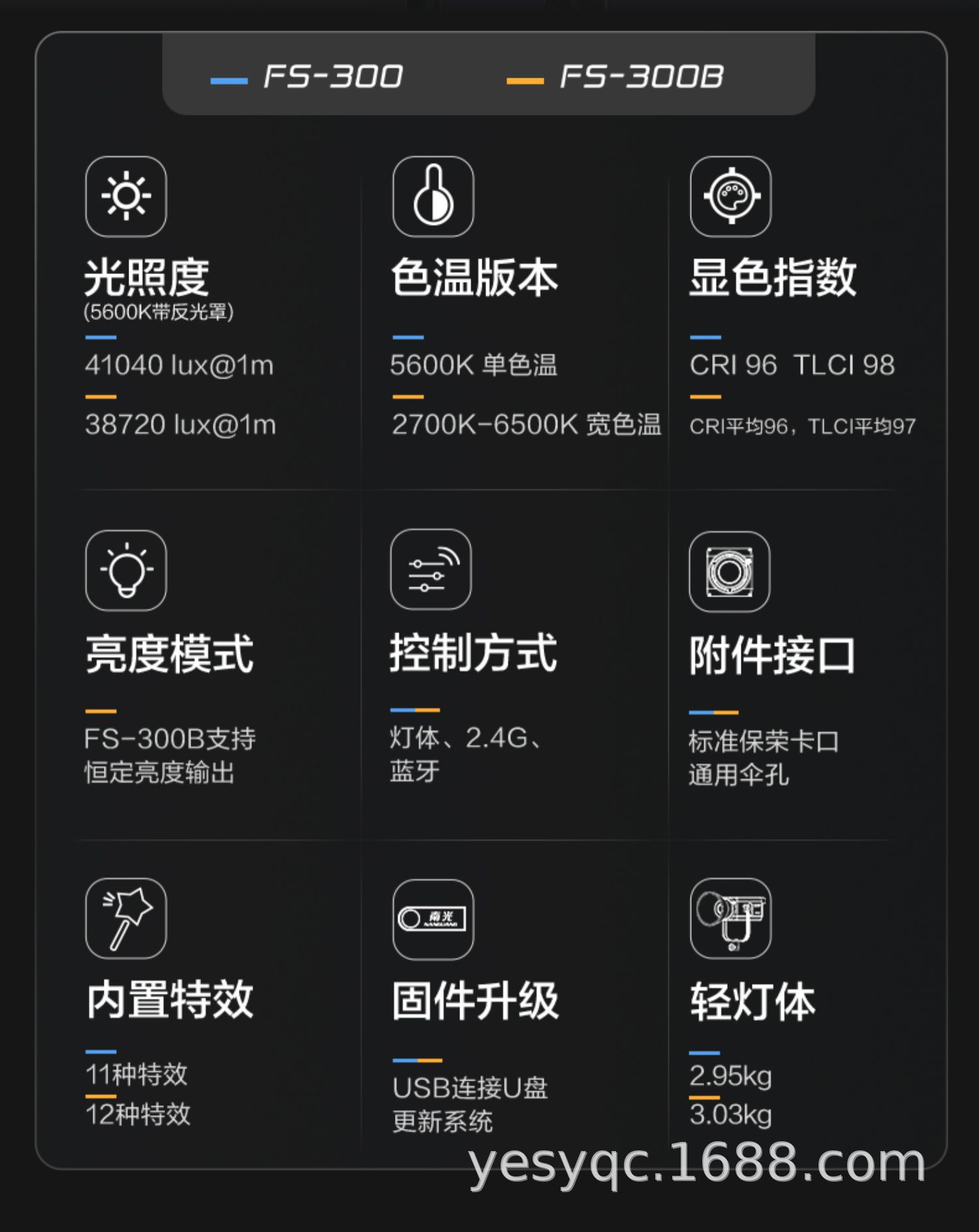 南冠南光FS300摄影灯FS300B 双色温LED摄影补光灯常亮聚光灯人像-阿里巴巴