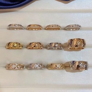 小香风coco菱格戒指男女18k玫瑰金CNC宽窄交叉高版本指环情侣对戒-阿里巴巴