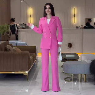 2024秋季新款欧美亚马逊跨境纯色翻领纯色高级感西服气质通勤套装-阿里巴巴