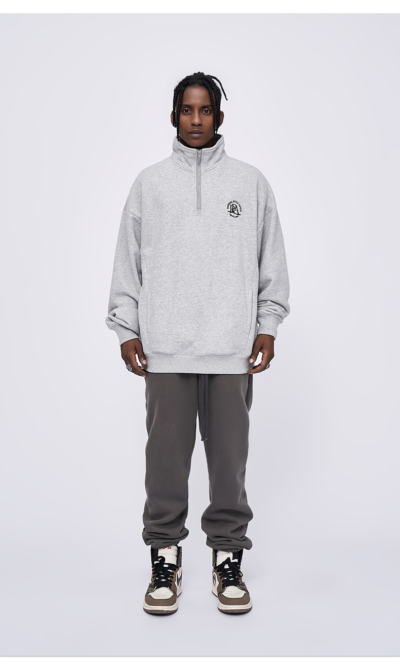 RFSD男装|2023秋冬新款380g刺绣翻领半拉链卫衣男宽松POLO领上衣-阿里巴巴