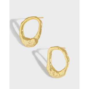 259韩版INS小众设计感百搭轻奢褶皱肌理耳钉质感纯银S925女耳饰-阿里巴巴