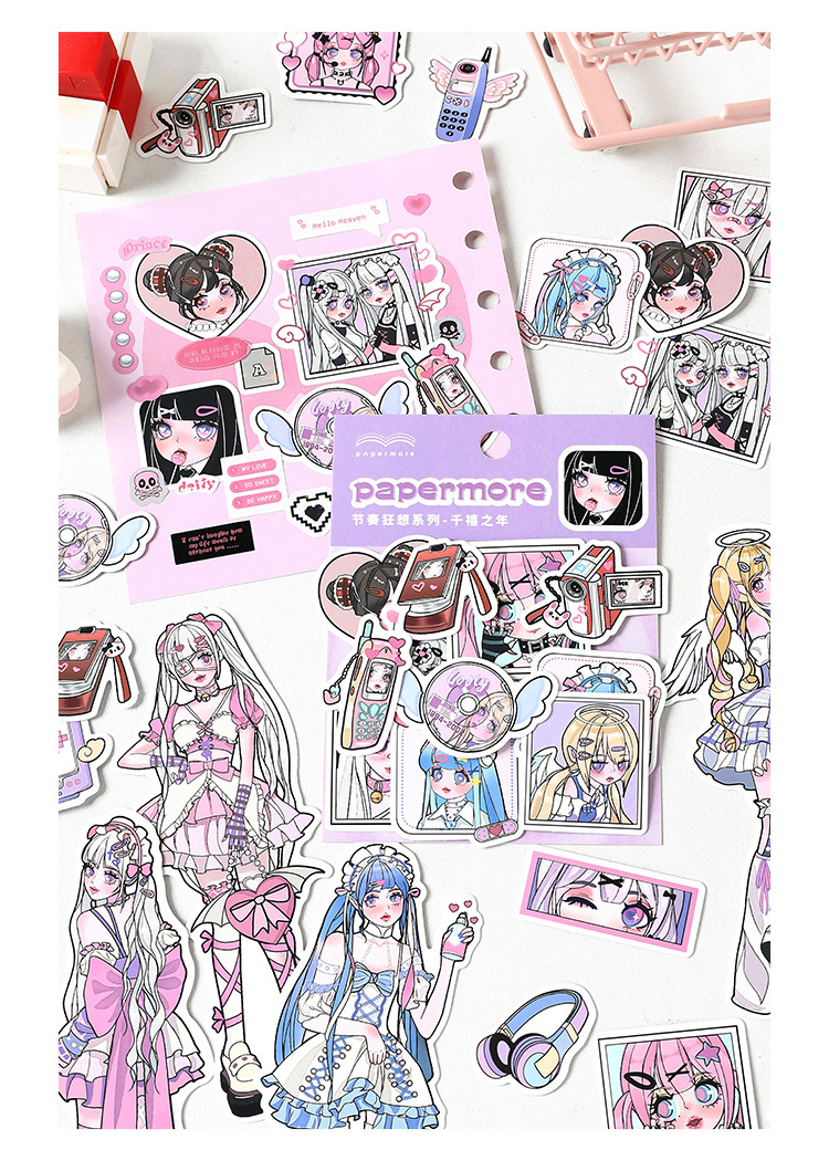PaperMore哑膜贴纸包 节奏狂想曲系列 少女穿搭手帐DIY素材贴 4款-阿里巴巴